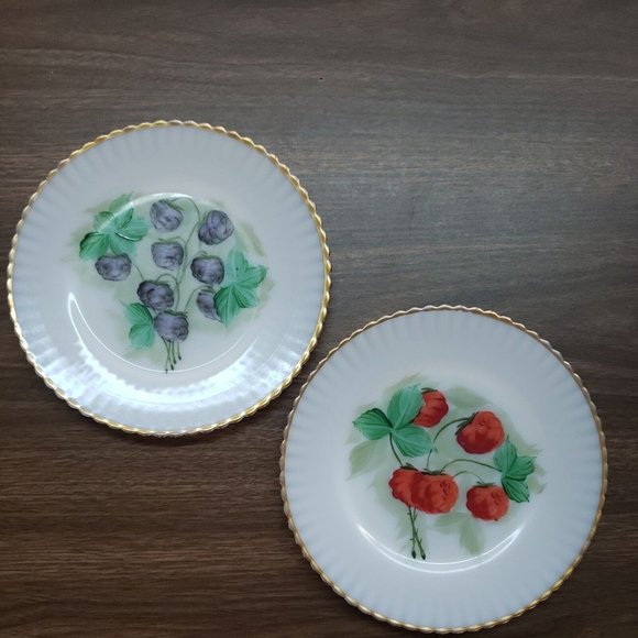 Unbranded | Accents | 2 Vtg Milk Glass Decorative Plate W Hand Painted ...